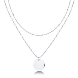 pavoi rhodium plated layered coin pendant necklace | layering necklaces for women | dainty minimalist design pendant (coin, white plated)