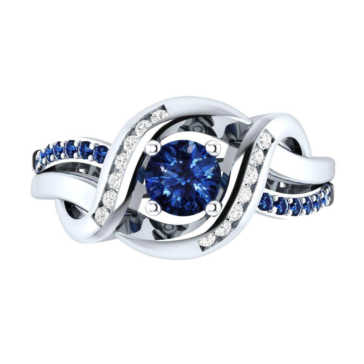 IdealJewel95 0.85 ct Round Blue & White Sapphire Sterling Silver Engagement Ring Sizable For Women Wedding/Valentines / Engagement_10