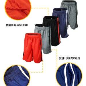 BROOKLYN VERTICAL Boys 5-Pack Athletic Performance Basketball Shorts with Pockets and Drawstring Closure (14/16, Combo A)