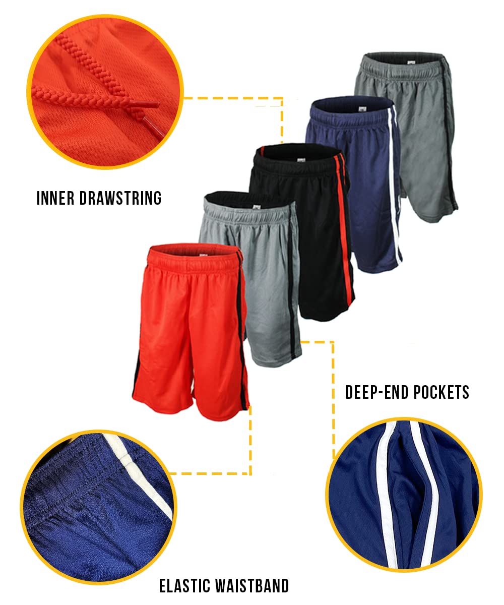 BROOKLYN VERTICAL Boys 5-Pack Athletic Performance Basketball Shorts with Pockets and Drawstring Closure (14/16, Combo A)