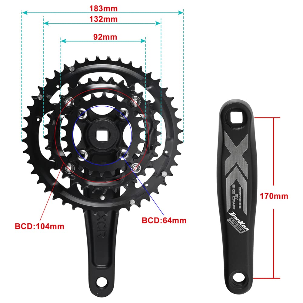 CYSKY 3X 9 Speed Bike Crankset 170mm 104/64 BCD Crank Arm Set 44-32-22T Easy to Replacement MTB BMX Road Bicycle Crankset Compatible with Shimano,SRAM,FSA, Gaint