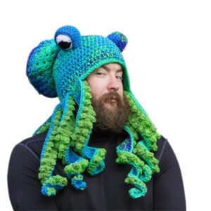 aizami knitted winter hat knit beanie octopus hat unique soft and warm hand weave hat for women and men christmas hat blue-green