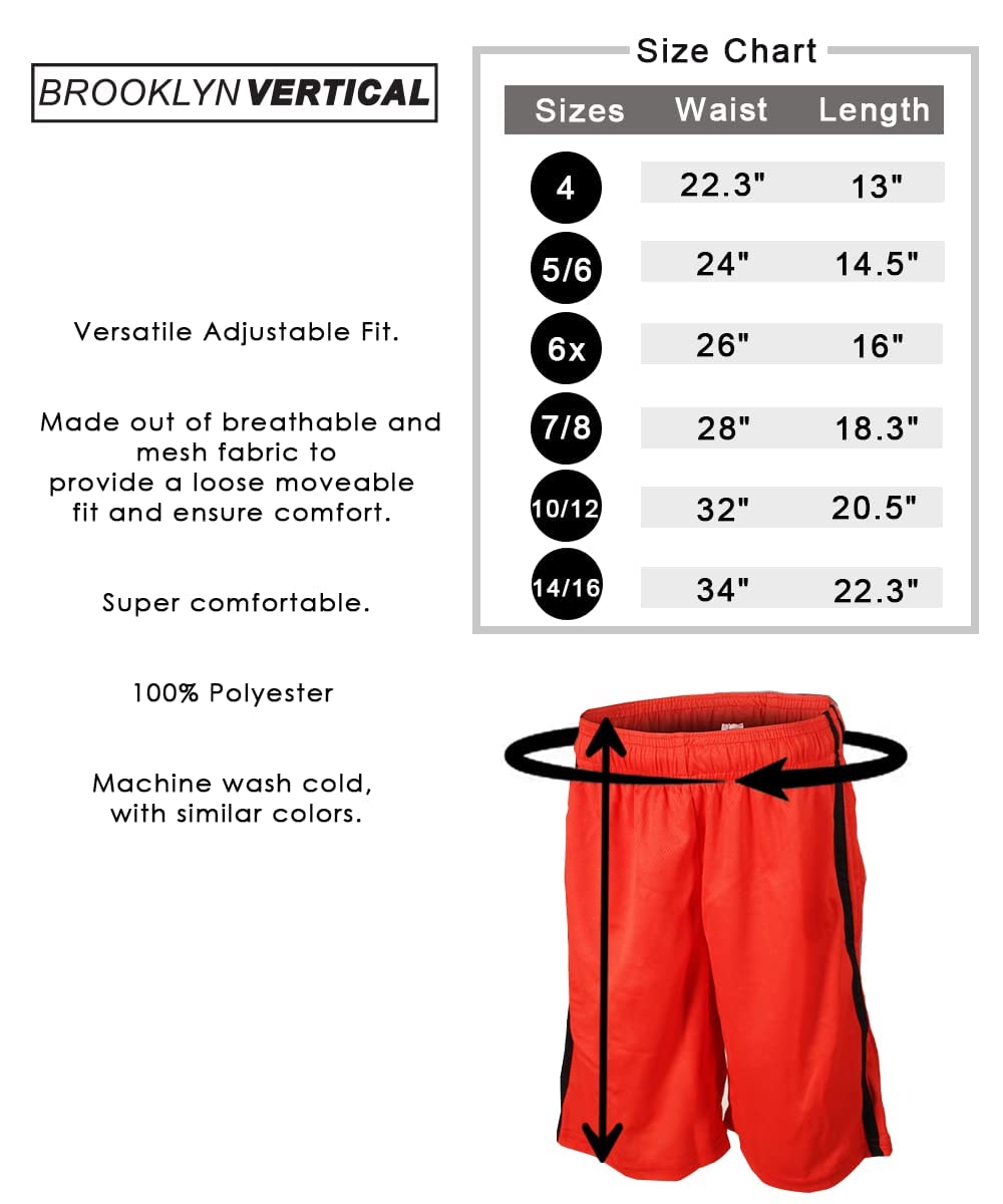 BROOKLYN VERTICAL Boys 5-Pack Athletic Performance Basketball Shorts with Pockets and Drawstring Closure (14/16, Combo A)