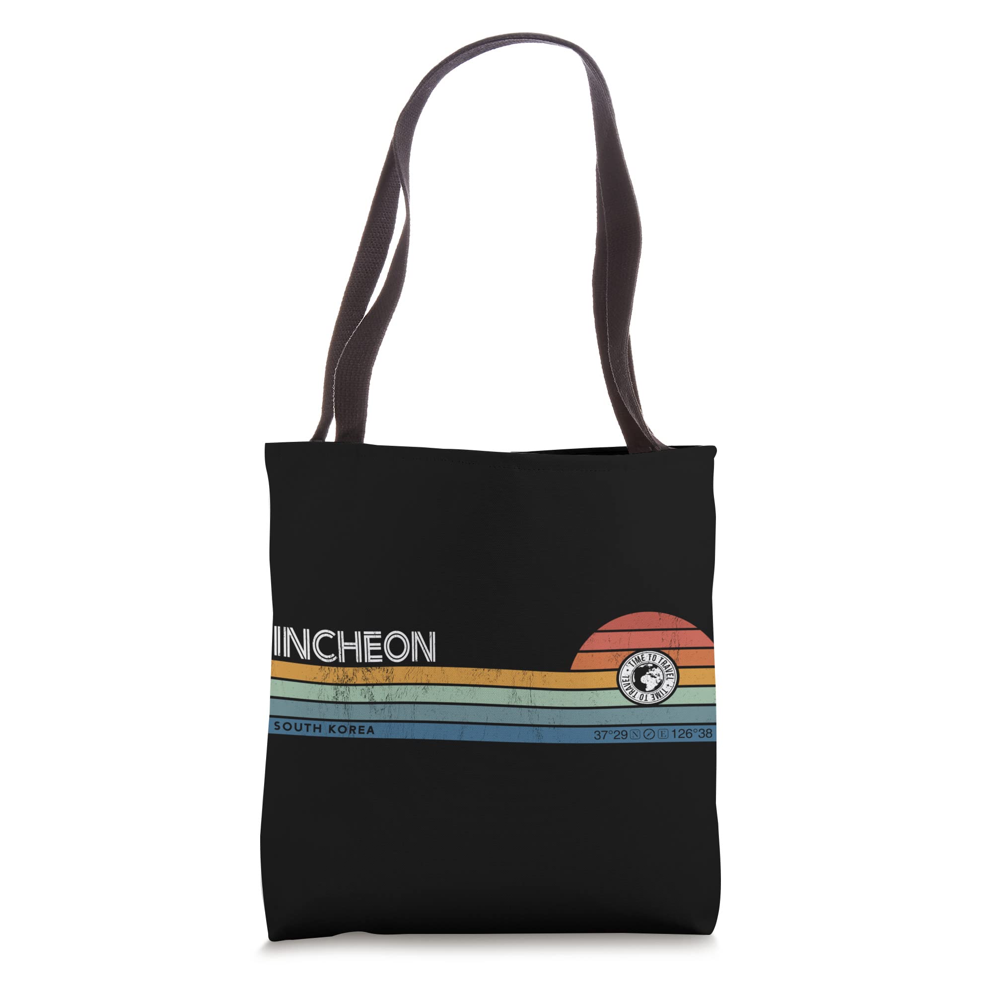 Incheon South Korea Retro Sunset Rainbow Synth Striped Korea Tote Bag