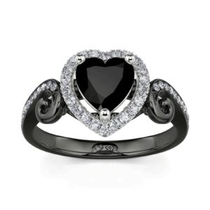 jeulia black heart cut sterling silver engagement ring halo bridal anniversary promise wedding band gemstone solitaire crystal diamond fashion brilliant classic ring set with jewelry gift box (fancy black, 7.5)