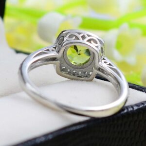 Natural Yellow Peridot 7 MM Round Cut August Birthstone Gemstone 925 Sterling Silver Solitaire Unisex Proposal Ring For Wedding Gift (Rhodium Plated Silver, 6.5)