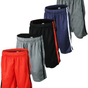 BROOKLYN VERTICAL Boys 5-Pack Athletic Performance Basketball Shorts with Pockets and Drawstring Closure (14/16, Combo A)