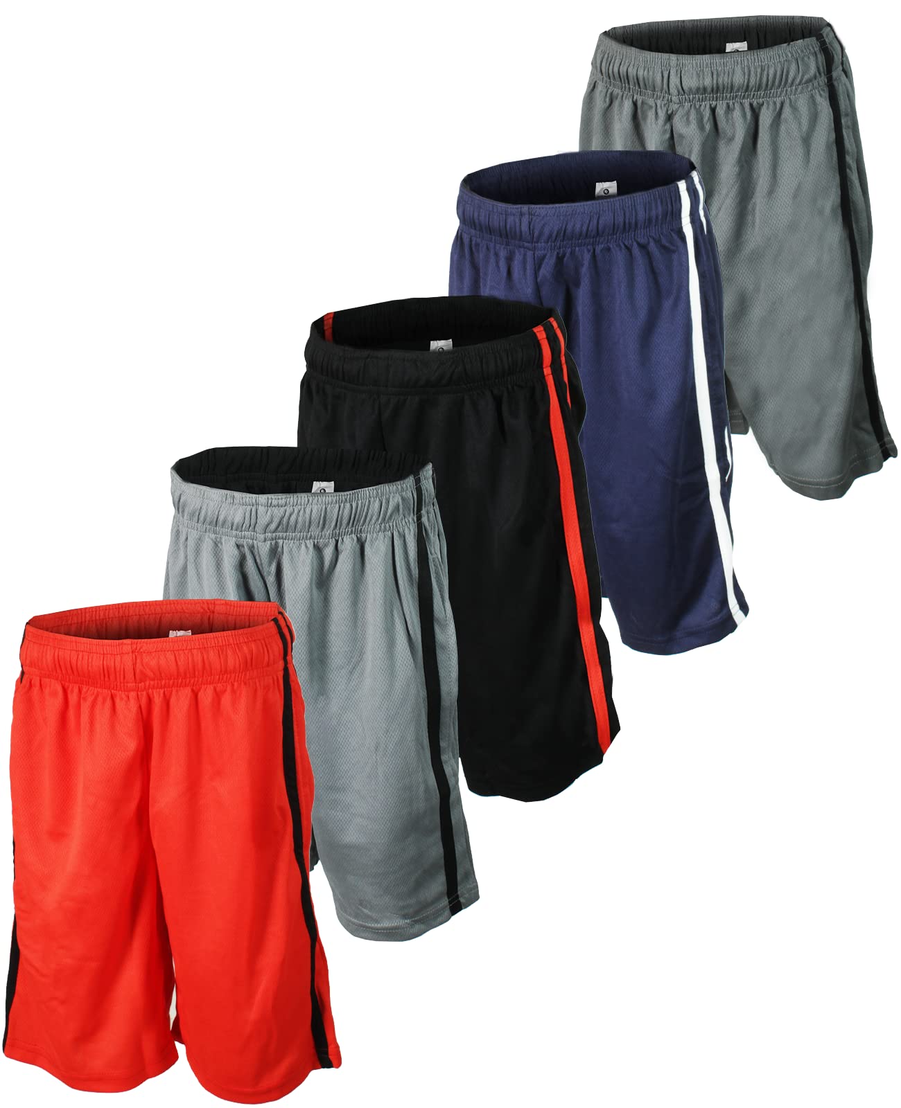 BROOKLYN VERTICAL Boys 5-Pack Athletic Performance Basketball Shorts with Pockets and Drawstring Closure (14/16, Combo A)