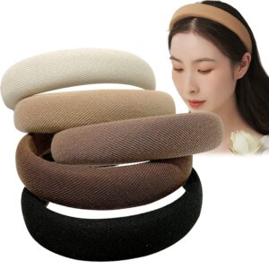 yazon 5pcs 30mm fashion headbands for girls women padded fabric hair bands ivory brown black hair hoops for daily