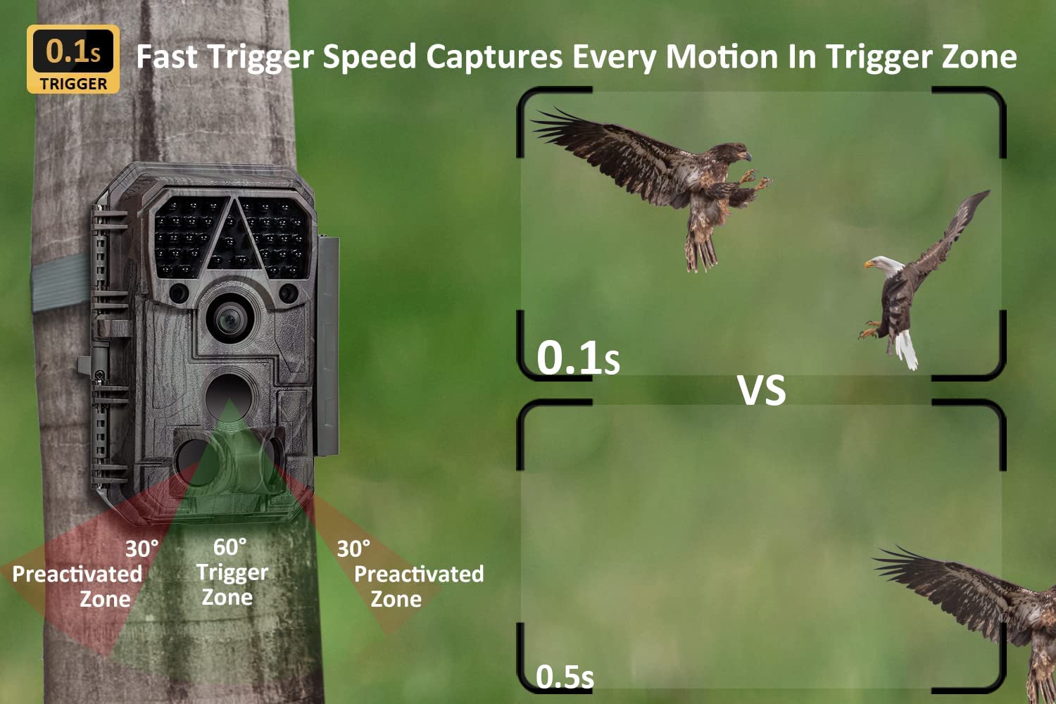 Meidase Trail Camera, 48MP 1440p, Clear 100ft Night Vision Motion Activated, Hunting Game Camera with Fast 0.1s Trigger Speed, IP66 Waterproof