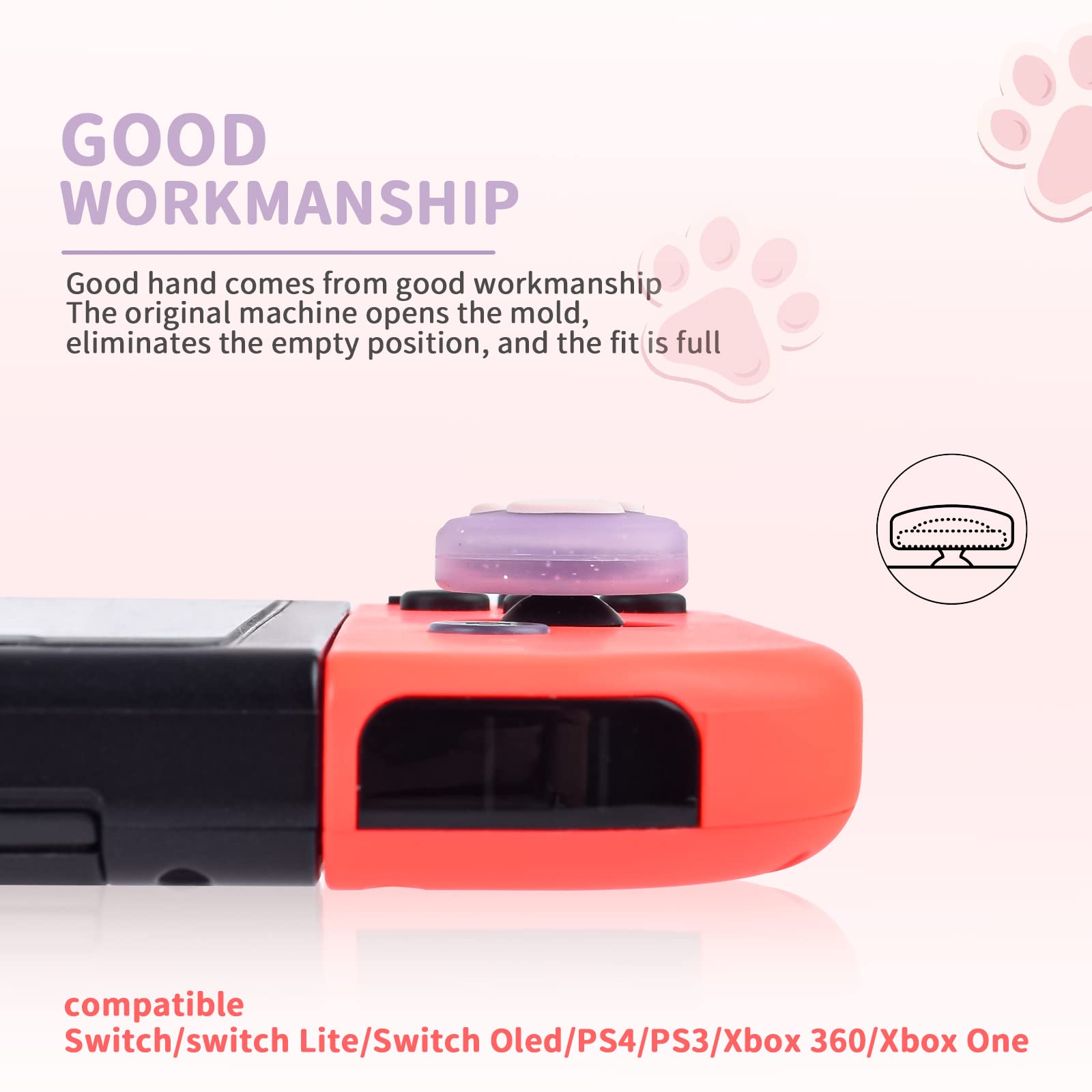 DLseego Cute Crystal Cat Claw Design Thumb Grip Caps Design for Switch & Switch Lite & Switch OLED, Joystick Cap Soft Silicone Cover – Crystal Pink&Purple