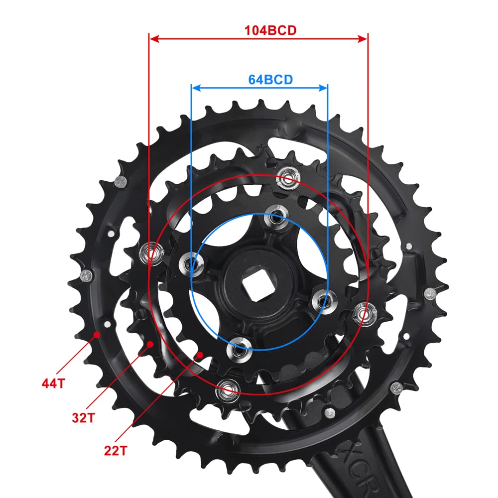 CYSKY 3X 9 Speed Bike Crankset 170mm 104/64 BCD Crank Arm Set 44-32-22T Easy to Replacement MTB BMX Road Bicycle Crankset Compatible with Shimano,SRAM,FSA, Gaint