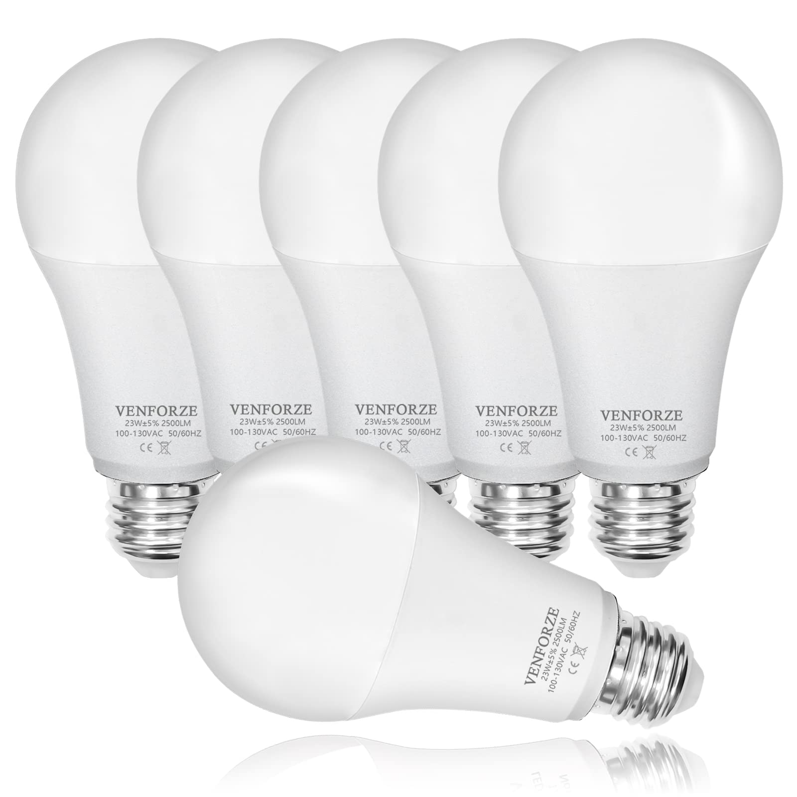 Venforze Bright Light Bulb,150w-200w Equivalent 2500LM E26 Led Bulb 23W Soft White 3000K A21 Led Light Bulb Non-Dimmable 6-Pack