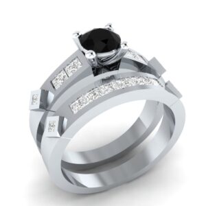 idealjewel95 1.40 ct black spinel & white sapphire sterling silver bridal ring set free size for women wedding/valentines / engagement_4