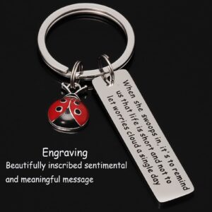 AHAETH Ladybug Keychain Gifts for Women When She Swoops in It Remind Us Not Be Let Worries Cloud A Single Day Keychain Good Luck Inspirational Jewelry Gift