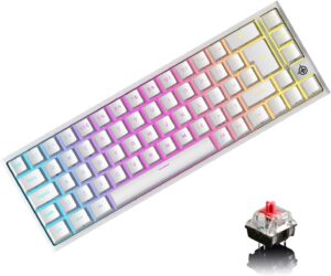 lexonelec 60% mechanical gaming keyboard, rgb chroma backlit ultra compact mini mechanical keyboard, red switches 68-key full key anti-ghosting, for pc, mac, ps4 gamers and office typists (white)