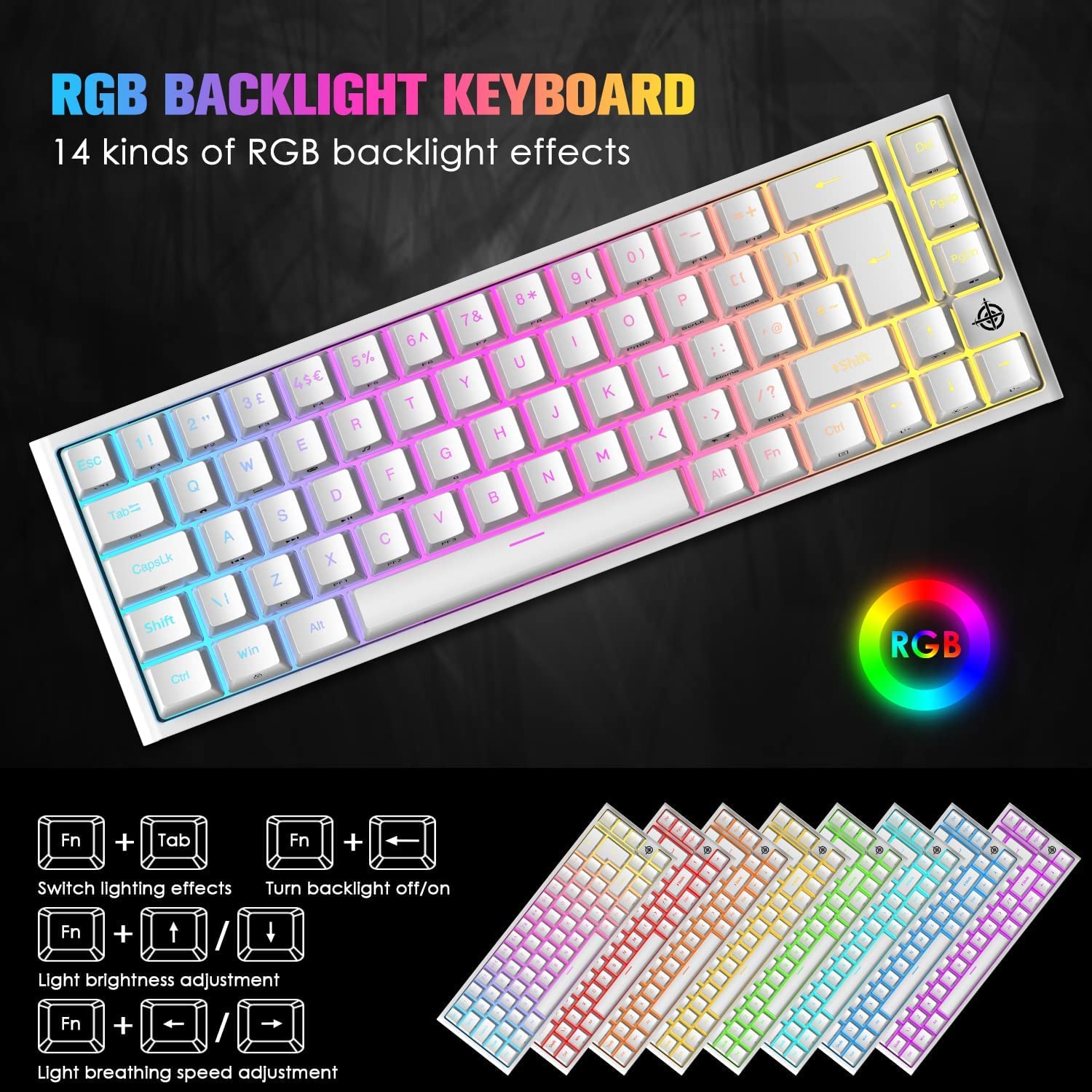 LexonElec 60% Mechanical Gaming Keyboard, RGB Chroma Backlit Ultra Compact Mini Mechanical Keyboard, Red Switches 68-Key Full Key Anti-Ghosting, for PC, MAC, PS4 Gamers and Office Typists (White)