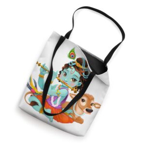 Hindu god Lord Shri Krishna with a Cow and a Bird Tote Bag