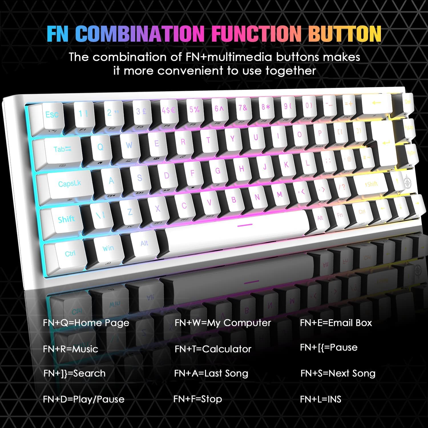 LexonElec 60% Mechanical Gaming Keyboard, RGB Chroma Backlit Ultra Compact Mini Mechanical Keyboard, Red Switches 68-Key Full Key Anti-Ghosting, for PC, MAC, PS4 Gamers and Office Typists (White)