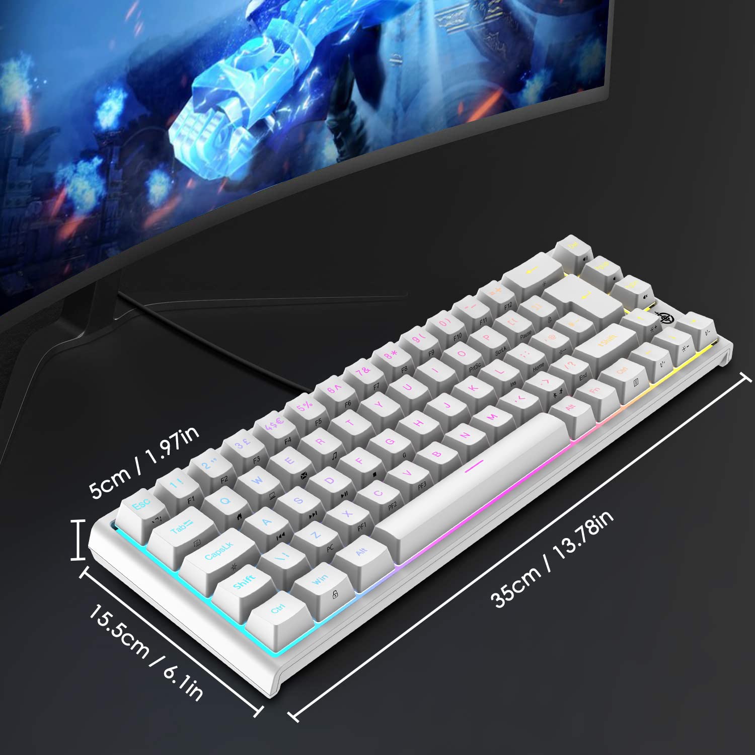 LexonElec 60% Mechanical Gaming Keyboard, RGB Chroma Backlit Ultra Compact Mini Mechanical Keyboard, Red Switches 68-Key Full Key Anti-Ghosting, for PC, MAC, PS4 Gamers and Office Typists (White)