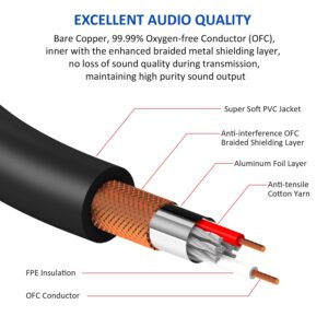 DREMAKE Patch Cable XLR to Mono 1/4'' 33FT, 3-Pin XLR to 1/4" TS Speaker Cable, 6.35mm 1/4'' TS Male to XLR Male Audio Stereo Mic Cable for Powered Amplifier Mixing Boards 1/4'' to Male XLR Unbalanced