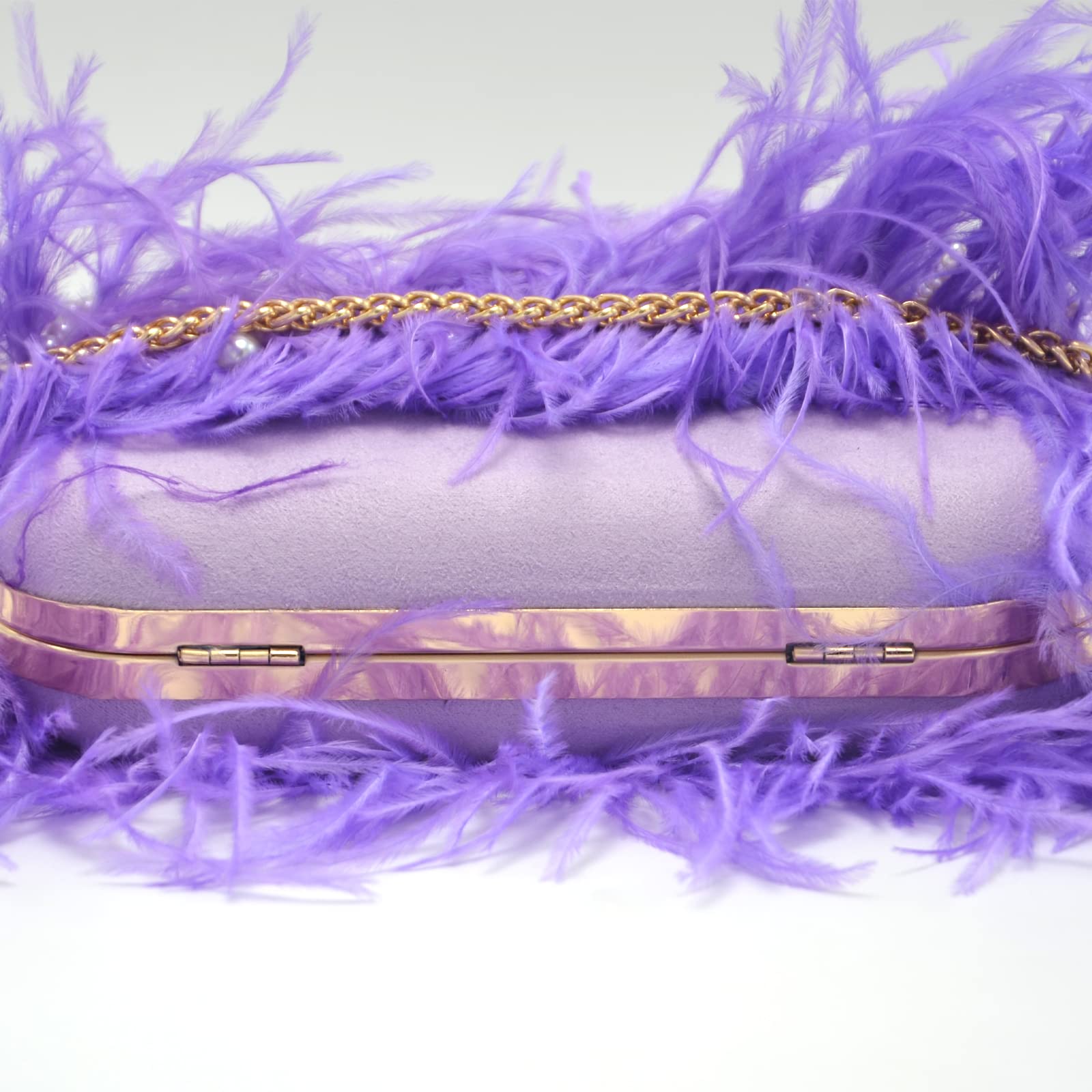 Miuco Ostrich Feather Pearl Clutch Purses For Women Wedding Party Evening Dress Bag Shoulder Bag Purple