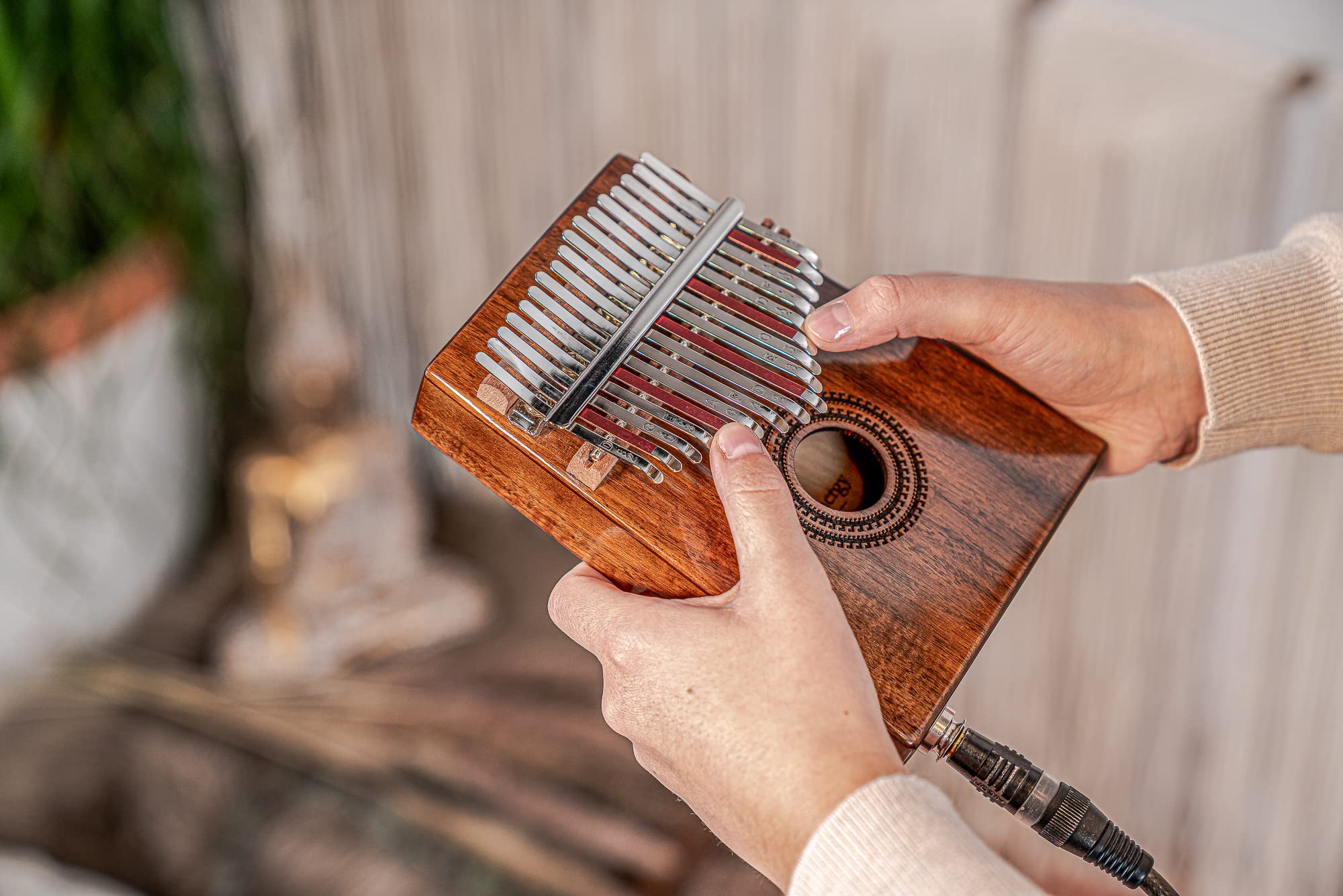 Pickup Kalimba Thumb Piano for Amplifiers, 17 Keys — Includes Tuning Hammer and Case — For Meditation, ASMR, Sound Therapy and Yoga, 2-YEAR WARRANTY