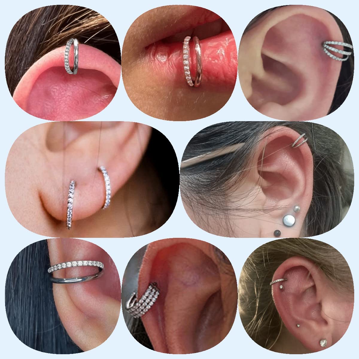 Yaoyaoyors 316 stainless-steel Hinged Nose Rings 18G(1.0mm) 8mm Diamonds Unisex Septum Clicker Helix Cartilage Earrring Hoop Conch Daith Helix Tragus Piercing Jewelry,Bright Silver Color