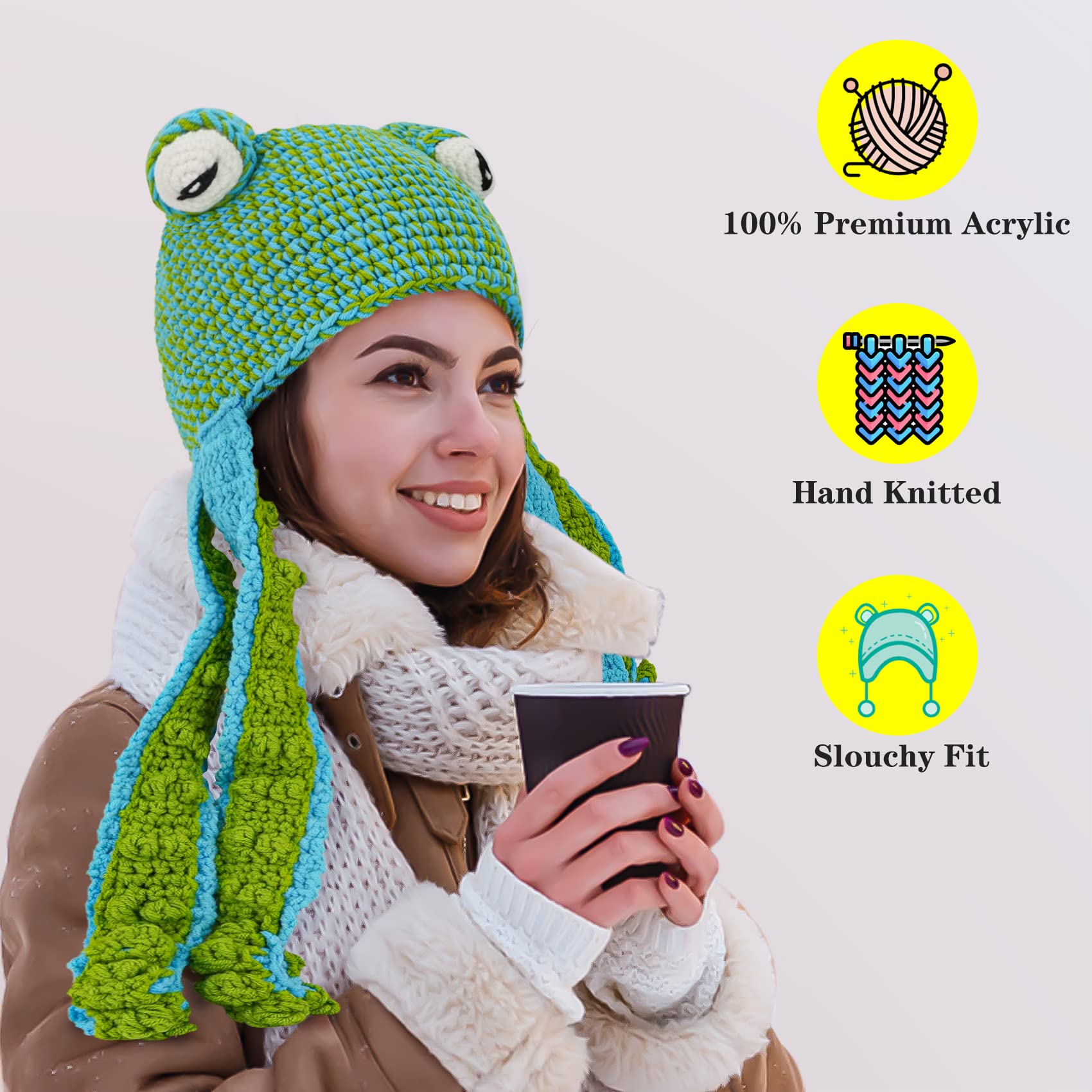 Aizami Knitted Winter Hat Knit Beanie Octopus Hat Unique Soft and Warm Hand Weave Hat for Women and Men Christmas Hat Blue-Green