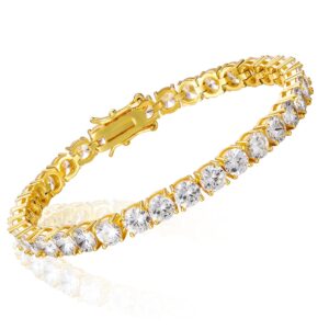 moissanite tennis bracelet 12 carats 6.5 inch diamond tennis bracelets for women men, 18k yellow gold plated 925 sterling silver diamond bracelet, 4mm d color vvs1 round brilliant cut lab created moissanite bracelet with gra certificate mother's day gift