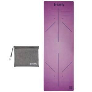 lullify travel yoga mat with carrying bag | lightweight and foldable for max portability | extra thin microfiber absorbs sweat as you exercise purple