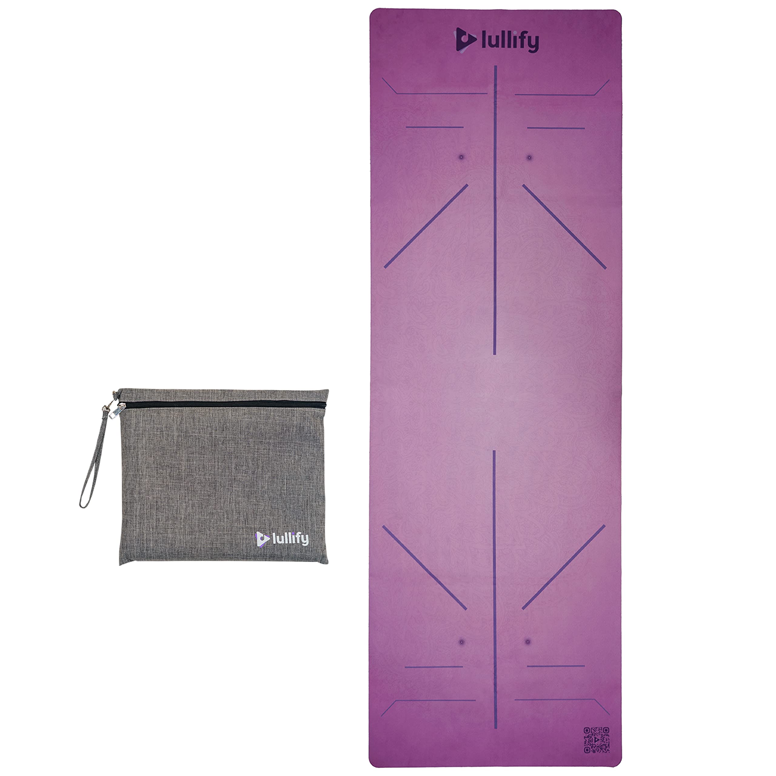 Lullify Travel Yoga Mat With Carrying Bag | Lightweight and Foldable For Max Portability | Extra Thin Microfiber Absorbs Sweat As You Exercise Purple