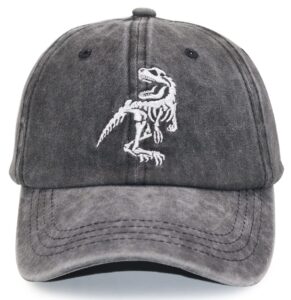 t rex skeleton dinosaur baseball cap for men women, vintage embroidered cotton washed distressed dad hat