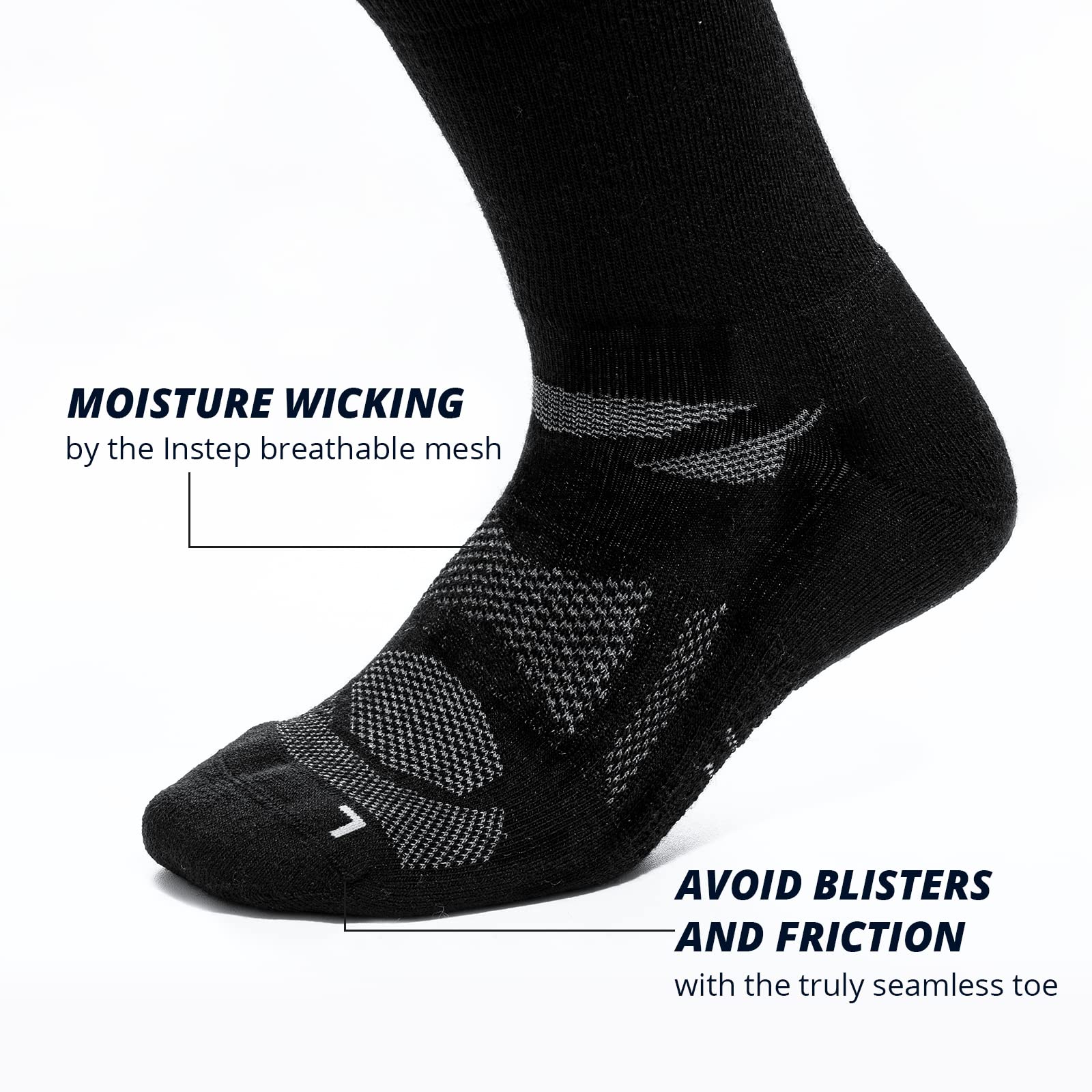 AKASO Merino Wool Hiking Socks - Breathable Moisture Wicking Crew Athletic Socks with Cushioned for Men & Women (2 Pairs)