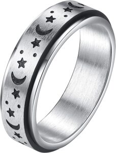 alextina anxiety ring for women fidget ring moon star ring anti anxiety spinner ring spinning ring for anxiety stress relief gift, size 11