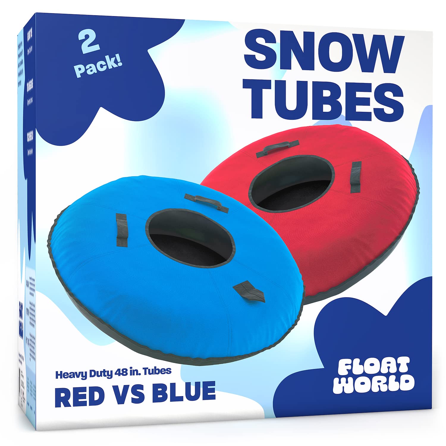 Float World Heavy Duty Snow Tube 2 Pack - Two Large 48inch Extra Durable Snow Tubing Winter Toy for Ski Mountains - Thick Vinyl Cover for Non-Pop Non-Stop Sledding (Two Pack) Multicolor