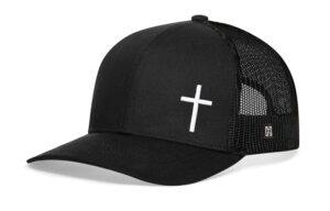 haka embroidered cross trucker hat for men & women, black baseball cap, mesh snapback, christian jesus cross hat (black)