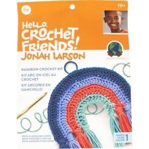 boye jonah's hands rainbow wall decoration beginners crochet kit for kids and adults, finished project 8" x 8", multicolor 5 piece