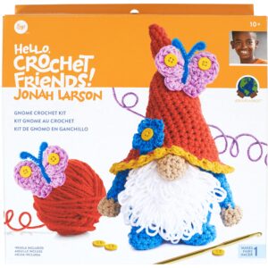 boye jonah's hands gnome beginners crochet kit for kids and adults, multicolor 12 piece, small