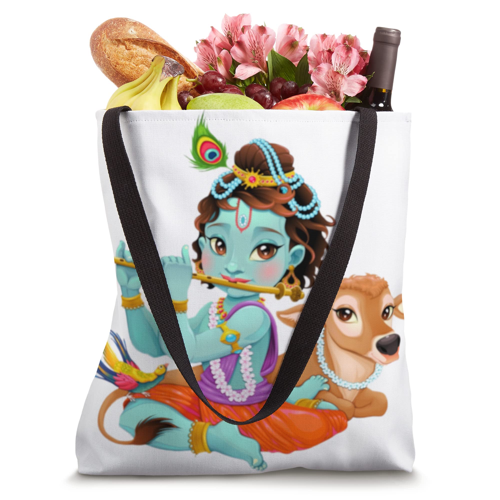 Hindu god Lord Shri Krishna with a Cow and a Bird Tote Bag