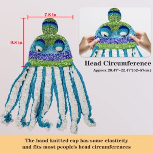 Aizami Knitted Winter Hat Knit Beanie Octopus Hat Unique Soft and Warm Hand Weave Hat for Women and Men Christmas Hat Blue-White, 7 1/8