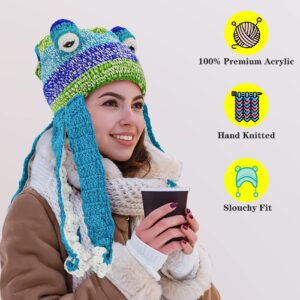 Aizami Knitted Winter Hat Knit Beanie Octopus Hat Unique Soft and Warm Hand Weave Hat for Women and Men Christmas Hat Blue-White, 7 1/8