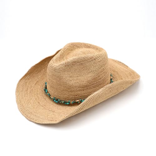 NAMANANA Raffia Straw Cowboy Hat,Women Men Crocheted Summer Straw Hats,Western Cowboy Hat,Beach Sun Hats,Medium Natural