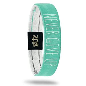 zox bracelets — never give up | stretchy elastic band with motivational affirmations and beautiful artwork, great gift for men, women, and kids (small)