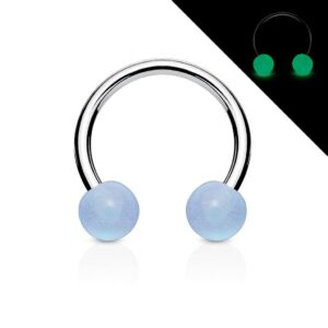 ssh pair glow in the dark horseshoe circular barbell ring septum tragus lip piercing 14g (16.mm) - blue