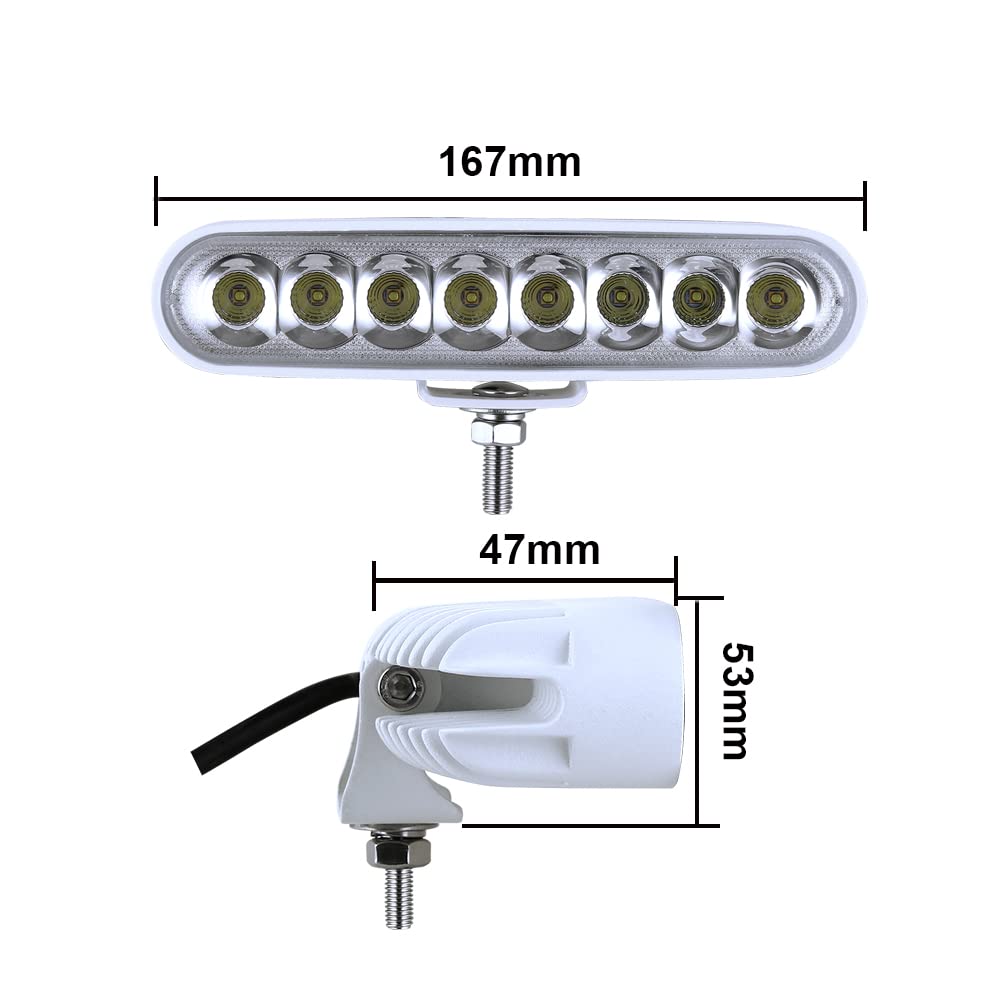 Led Boat Lights, BIGLIONX 6.5 inch Flood LED Light Bar 2 pc 80W 8600LMS Slim Led Deck Dock Marine Light Lamp IP69K 12V 24V Super Bright for Boat Truck Off-Road Car SUV (White)