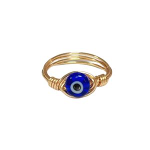 colorful bling evil eye bead knuckle stackable finger ring gold wire wrap ring healing for women stacking band ring jewelry twining winding turkish amulet lucky multi size-6 blue