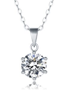 imolove moissanite solitaire pendant necklaces for women sterling silver with 18k white gold plated 1 carat d color vvs1 clarity mossanite jewelry for women-w