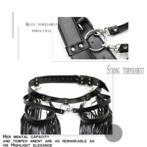 Yovic Punk Leather Body Chain Sexy Tassel Waist Chain Body Harness Belly Chains Rave Nightclub Party Body Accessories for Women and Girls (Black-4)