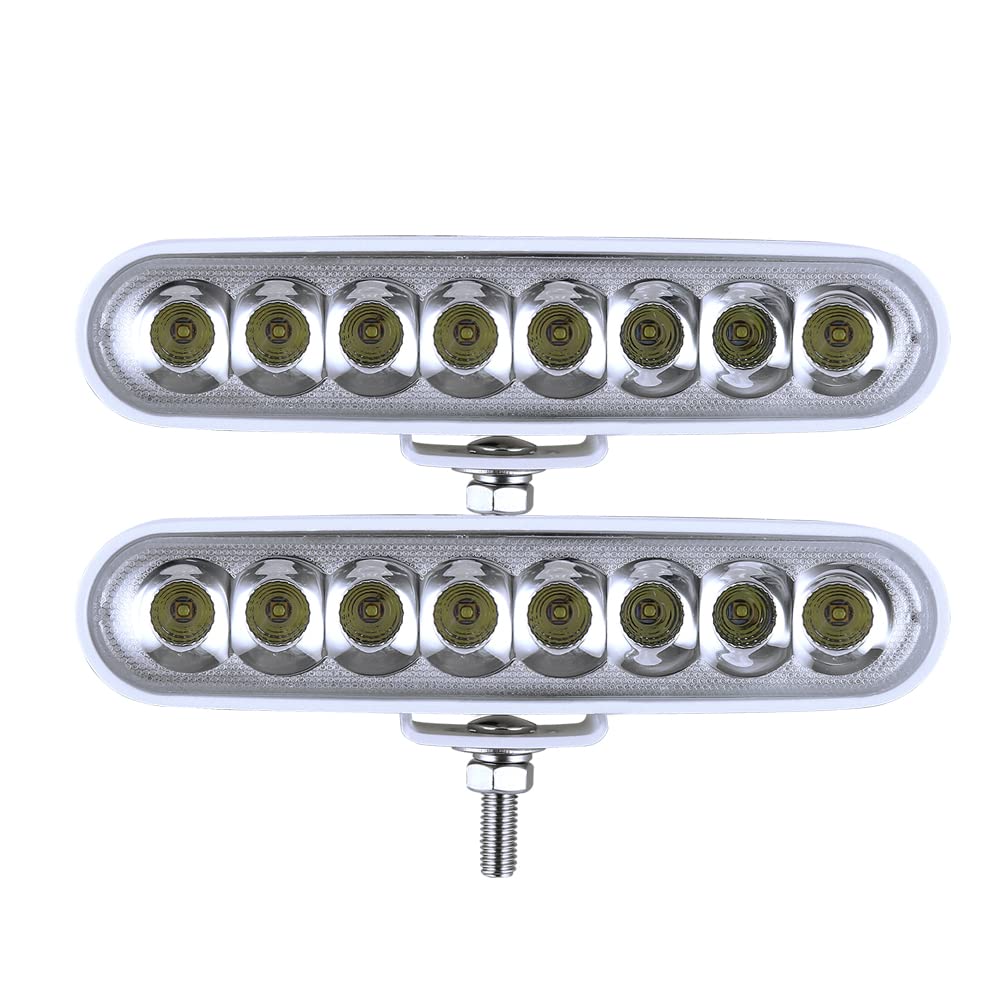 Led Boat Lights, BIGLIONX 6.5 inch Flood LED Light Bar 2 pc 80W 8600LMS Slim Led Deck Dock Marine Light Lamp IP69K 12V 24V Super Bright for Boat Truck Off-Road Car SUV (White)